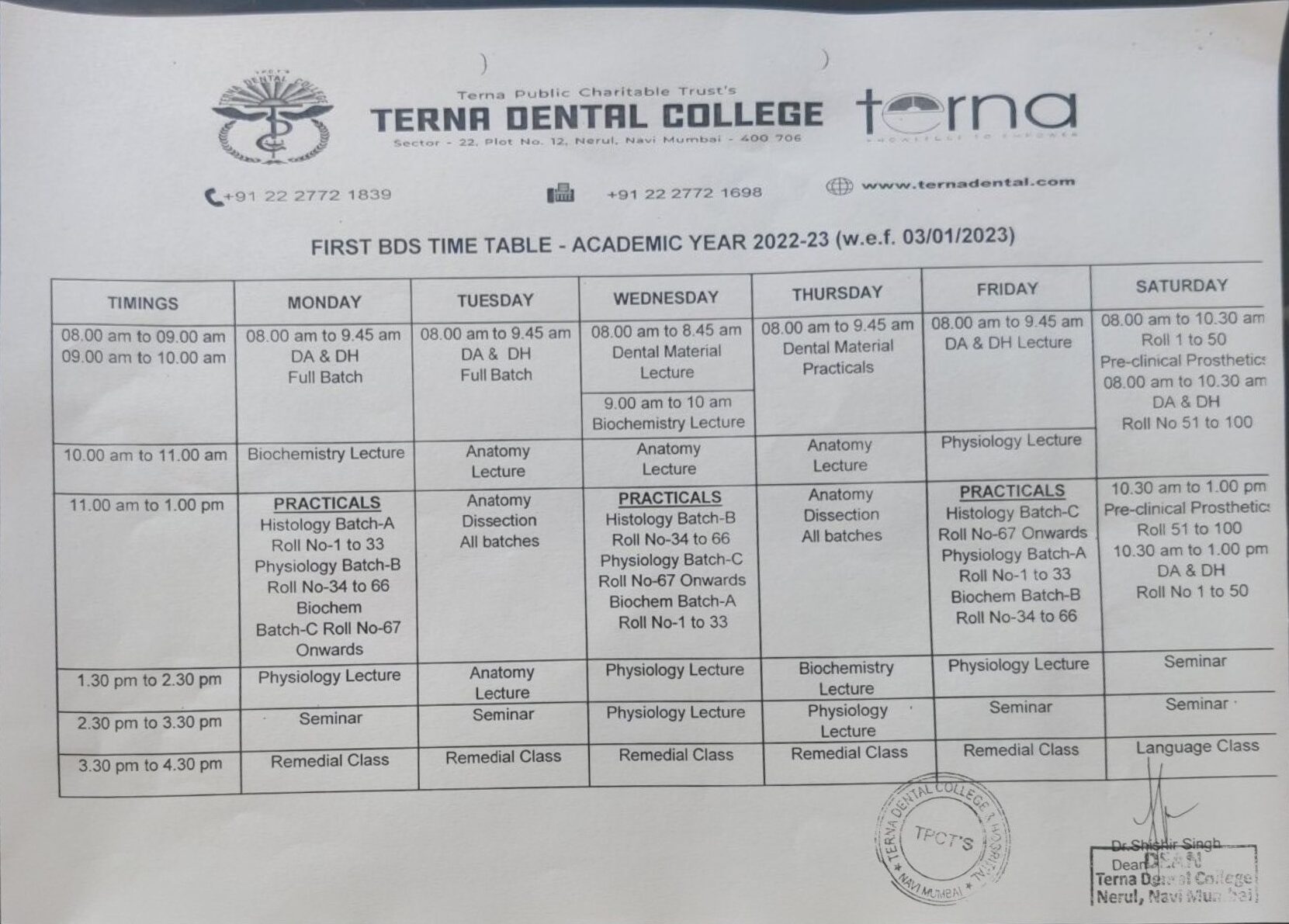 Syllabus & Time-Tables - Terna Dental College