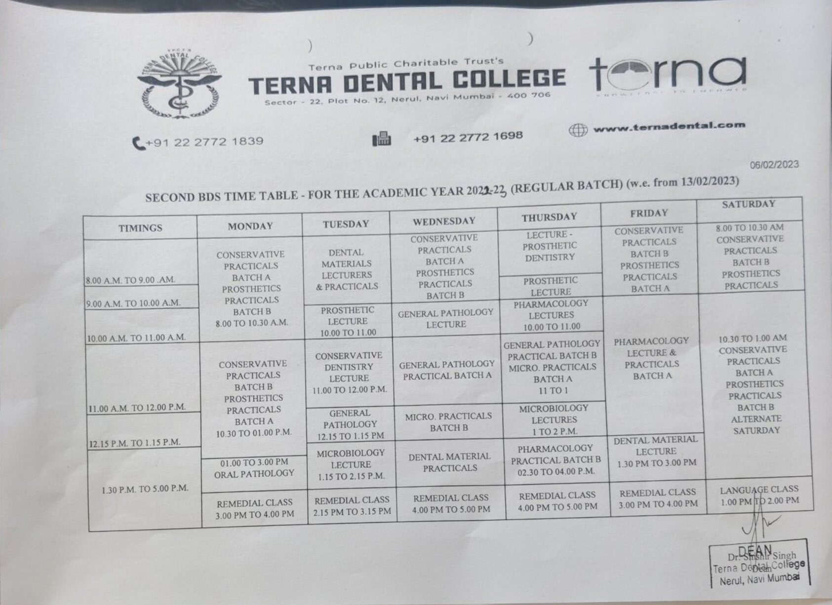 Syllabus & Time-Tables - Terna Dental College