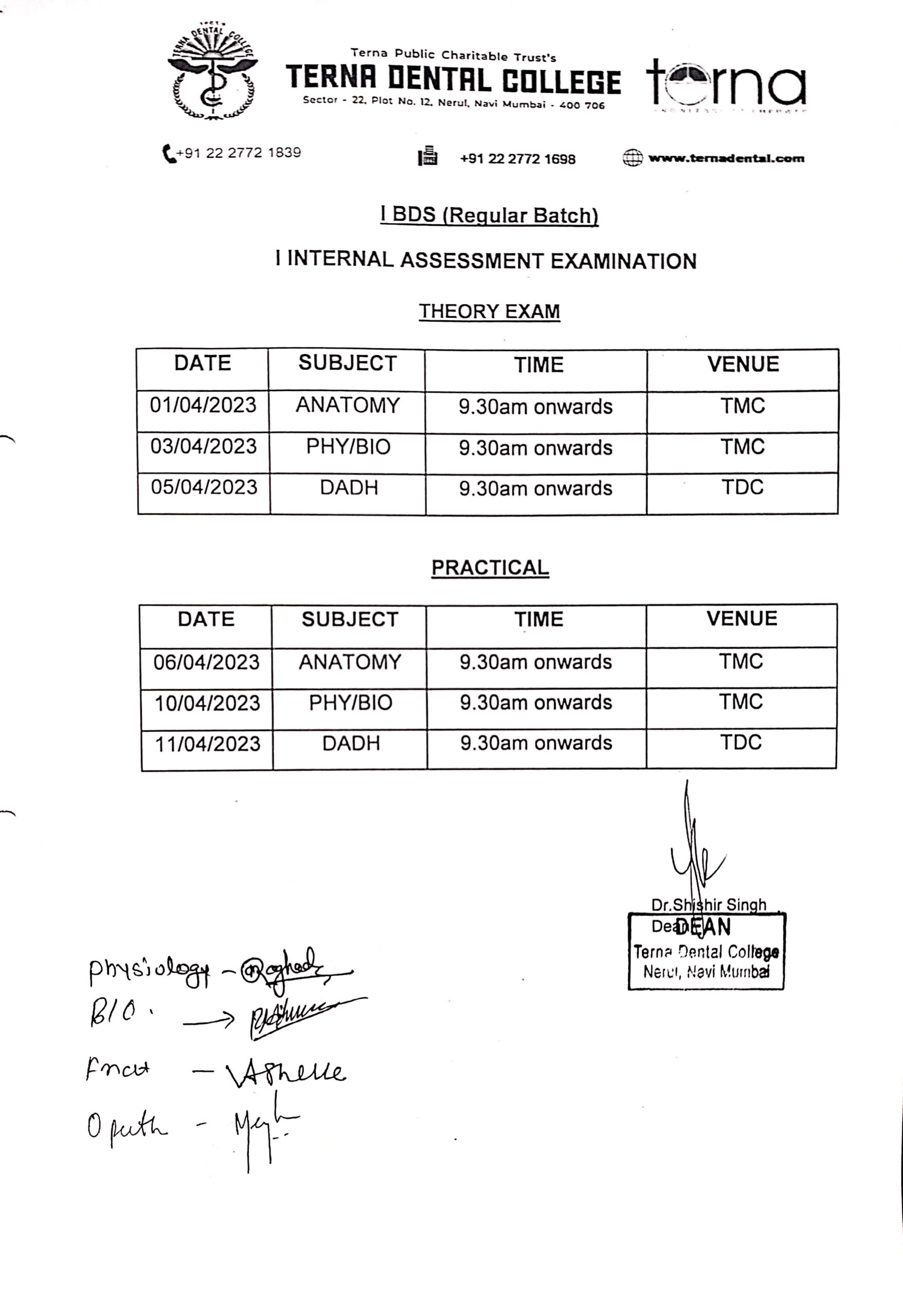 Syllabus & Time-Tables - Terna Dental College